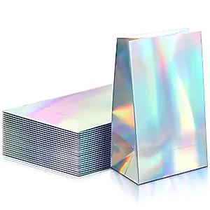 24 Packs 9 x 5 x 3 Inch Holographic Foil Paper Gift Bags Iridescent Party Supplies Iridescent Gift Bags Iridescent Party Bags Iridescent Treat Bags for Kids Baby Shower Wedding Holiday Birthday Party
