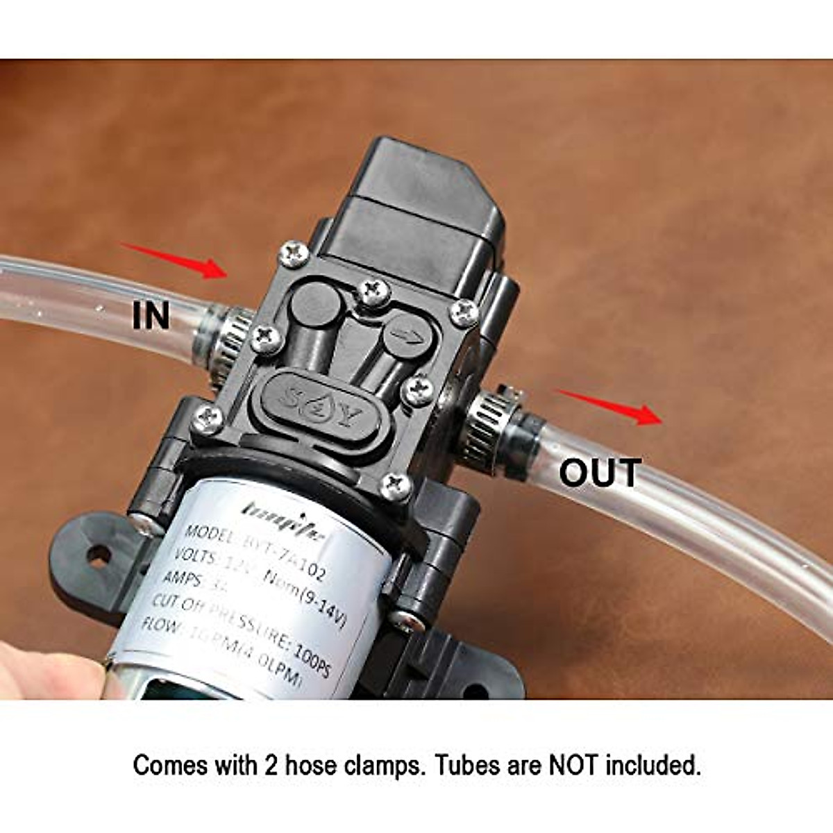 bayite 12V DC Fresh Water Pressure Diaphragm Pump with Hose Clamps Self Priming Sprayer Pump with Pressure Switch 4 L/Min 1.0 GPM 80 PSI for RV Camper Marine Boat
