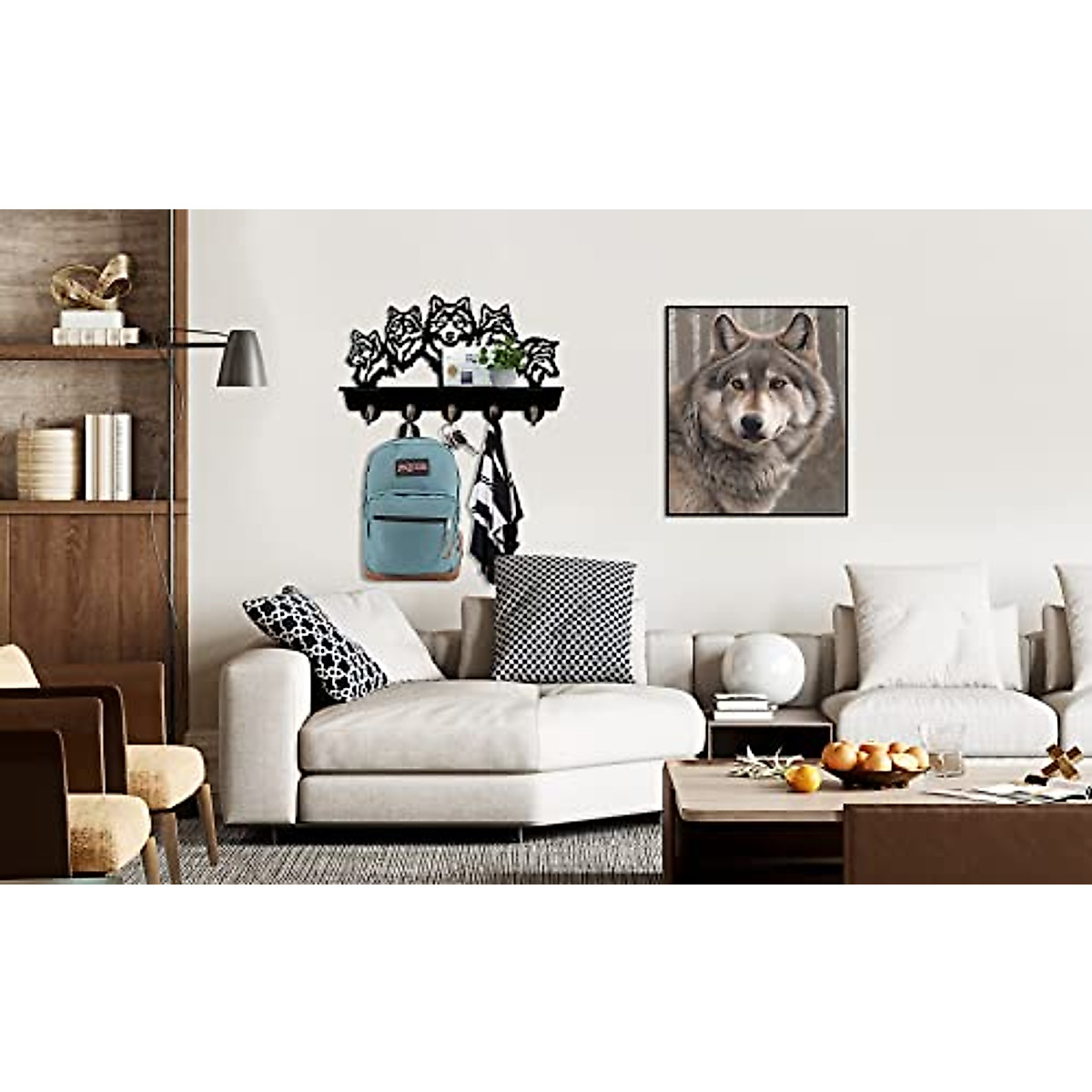 KingLive Wolf Coat Rack Wall Mount, Animal Wall Shelf with Heavy Duty Hooks, Coat Hooks, Valentines Day Decor for Hallway Kitchen Office Entryway, Wolf Wall Hook Valentines Day Gifts for Him（5 Hooks）