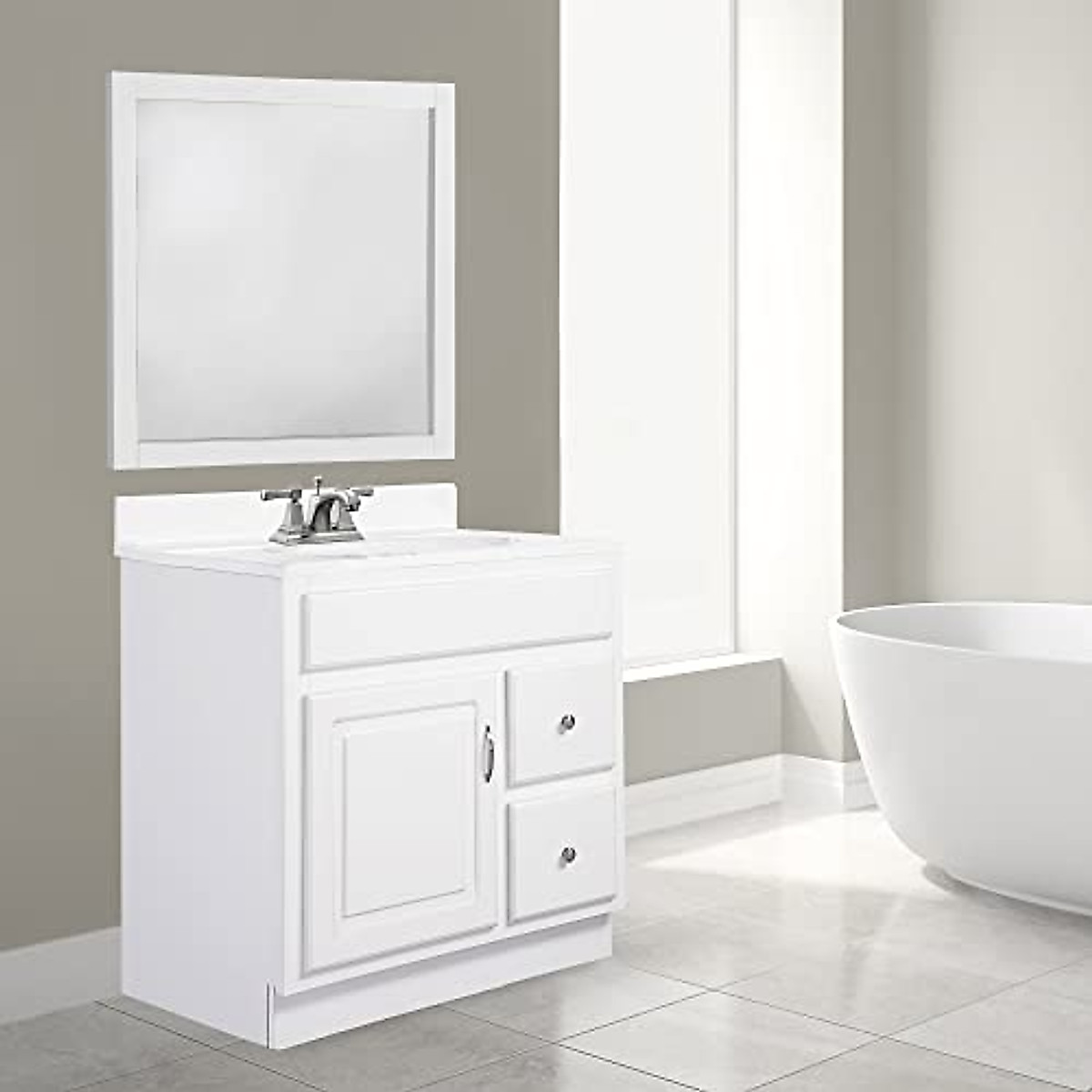 Design House Concord 30 Inch Bathroom Vanity, Ready to Assemble, Solid Wood, White, 587014