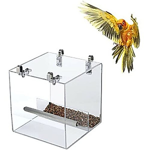 Automatic Bird Feeder No Mess Bird Cage Pet Feeder Seed Food Container for Parakeet Canary Cockatiel Parrot Finch Canary Acrylic (Small)