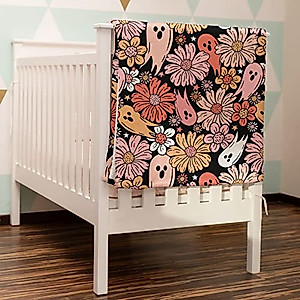HawSkgFub Halloween Pink Floral Ghost Baby Blanket for Girls Gift Black, Fall Holiday Flower Flannel Fleece Nursery Bed Blankets, Soft Lightweight Newborn Infant Toddler Kids Crib Bedding 30 x 40