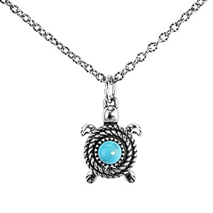 American West Necklace Sterling Silver Turtle Turquoise Gemstone 17 to 20 Inch