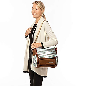 Diaper Bag Crossbody Baby Bag For Mom Turquoise Dots Brown Nylon Purse with Bottle Pockets For Travel Nappy Bag For Girls or Boys With Adjustable Wide Strap