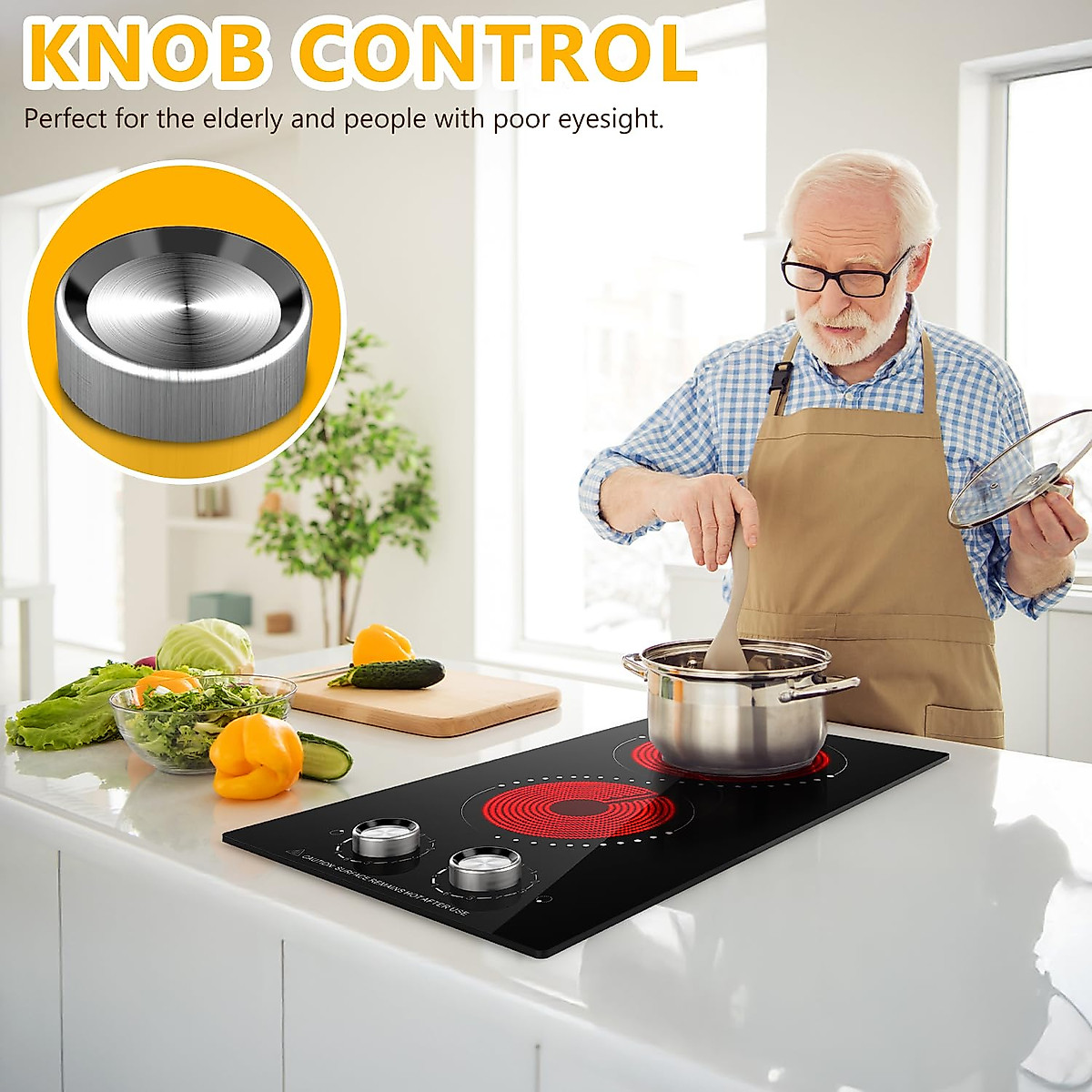 Cusinesync 12 Inch Electric Cooktop, 2 Burner Electric Stove Top with 9 Power Levels, Knob Control, Auto shutdown and Residual Heat Warning, 2000W, Ideal for Countertop & Built-In Use (110-120V)