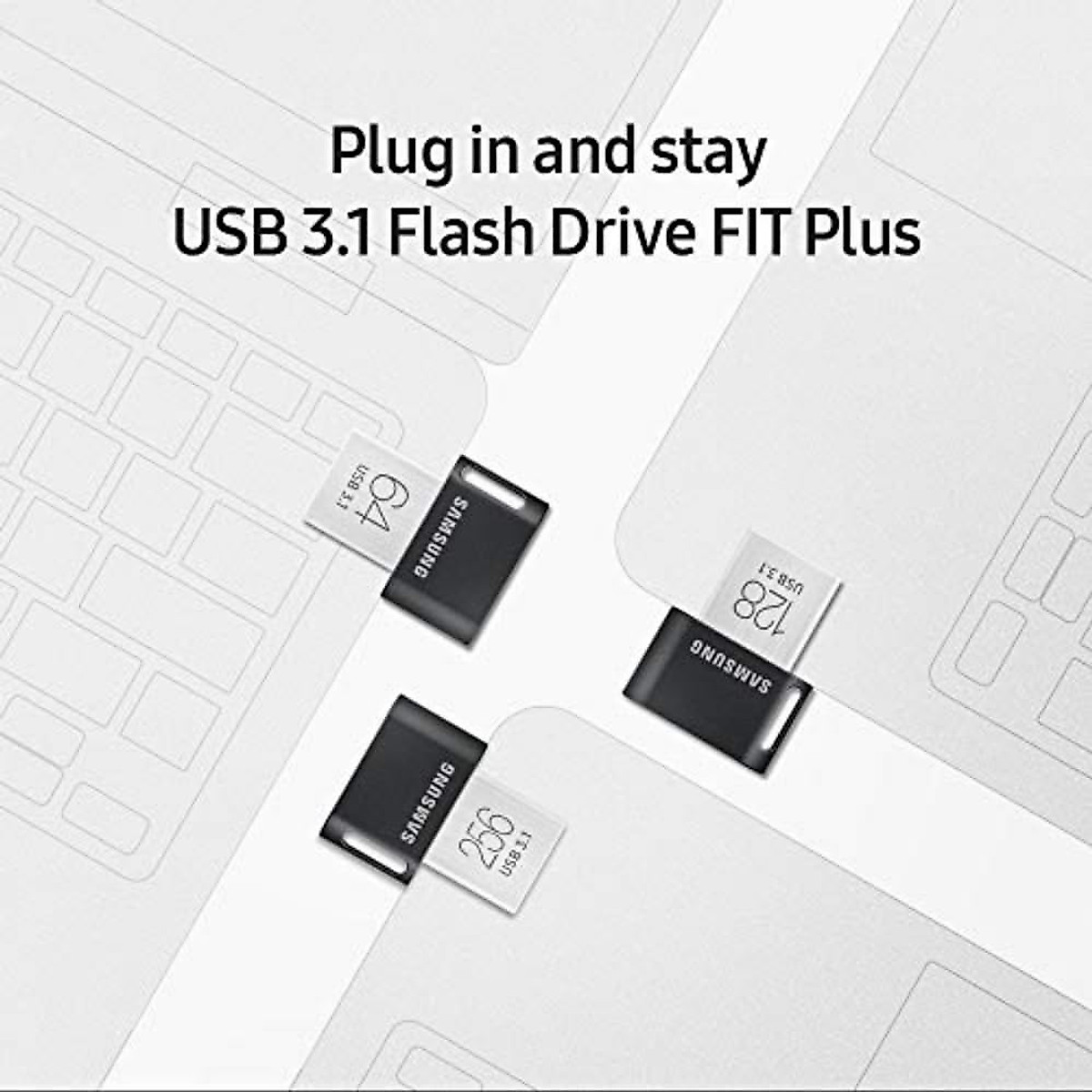 SAMSUNG FIT Plus 3.1 USB Flash Drive, 128GB, 400MB/s, Plug In and Stay, Storage Expansion for Laptop, Tablet, Smart TV, Car Audio System, Gaming Console, MUF-128AB/AM,Gunmetal Gray