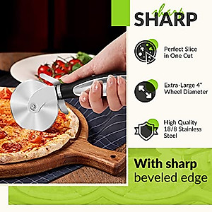 Rainspire Kitchen Large Pizza Cutter Wheel, Stainless Steel Pizza Slicer, Sharp Blade Pizza Wheel with Non-Slip Handle, Dishwasher Safe, Perfect Kitchen Gadgets Home Essentials, Black