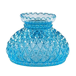 B&P Lamp Light Blue Glass Lamp Shade with Diamond Quilted Pattern Student Glass Shade with Crimped Top, 7 Inch Fitter, for Vintage and Antique Style Lamps