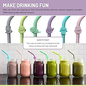 melii Reusable Silicone Animal Straws for Kids with Cleaning Brush – BPA Free, Dishwasher & Microwave Safe (12 Straws)