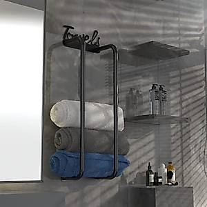 Towel Rack Wall Mounted,Wall Towel Rack for Rolled Towels,Washcloths Bathrobe Storage Shelf Organizer Hand Towels Holder for Bathroom Cloakroom - Black