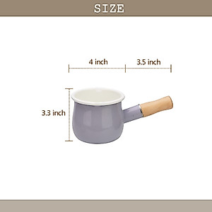 FYUEROPA 4-Inch Enamel Milk Pot Non-stick Mini Saucepan Butter Warmer with Wooden Handle Small Cookware 17Oz (Purple)