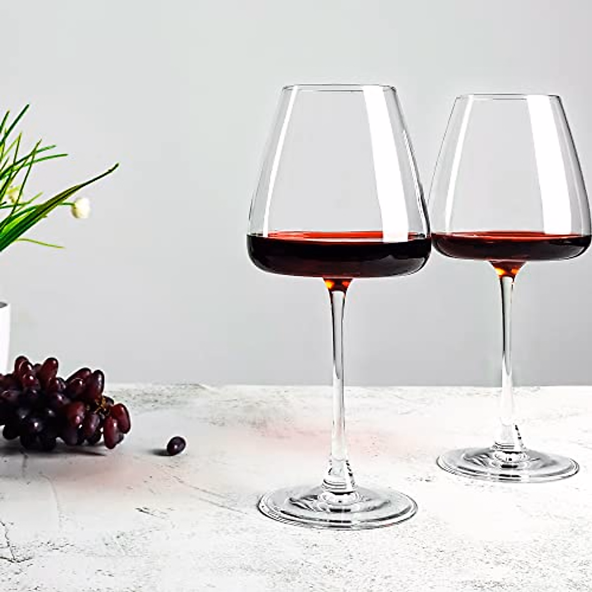 Red Wine Glasses Set of 6, 19.5 oz Durable Wine Glasses, Large Long Stem Wine Glasses with Unique Concave Bowl Base for Wine Tasting, Holiday and Home - Clear Glass
