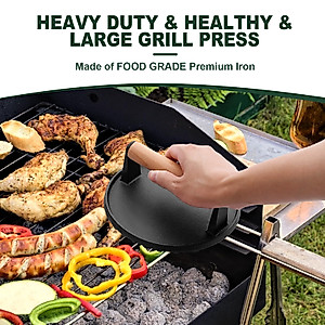 CEKEE Burger Press Set of 2, Cast Iron Grill Press with Wood Handle, 7" Round & 8.2"X 4.3" Rectangle, Heavy-Duty Hamburger Smasher Tool Perfects for Blackstone Griddle, Flat Tops & Meat Grill