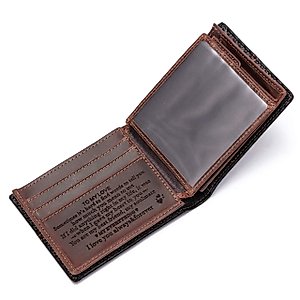 Personalized Engraved Leather Wallet for Boyfriend Husband from Wife Girlfriend - Christmas Anniversary Valentines Day Birthday Wedding - I Love You - Men Custom Bifold Wallets with Romantic Message