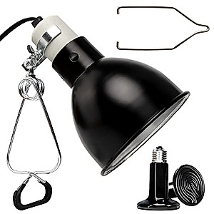 Reptile Light Fixture Heat Lamp for Turtle,5.5Inch Reptile Deep Dome Fixture with E26 Lamp Bulbs 150W*2 UVA UVB Reflector with 360°Rotating Clips for Reptiles,Turtles,Chicken,Snakes,Lizards