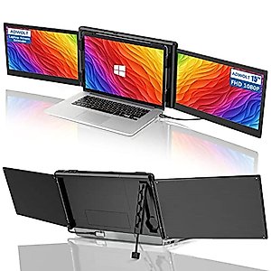 ADWOLT Triple Portable Monitor for Laptop Screen Extender-12'' 1080P Full HD IPS Triple Screen Laptop Monitor,One Type-C Cable Connection,Work with 13.3''-16.5'' Laptop& Switch/Xbox (for Windows)