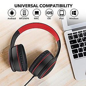 RORSOU R10 On-Ear Headphones with Microphone, Lightweight Folding Stereo Bass Headphones with 1.5M No-Tangle Cord, Portable Wired Headphones for Smartphone Tablet Computer MP3 / 4 (Black)