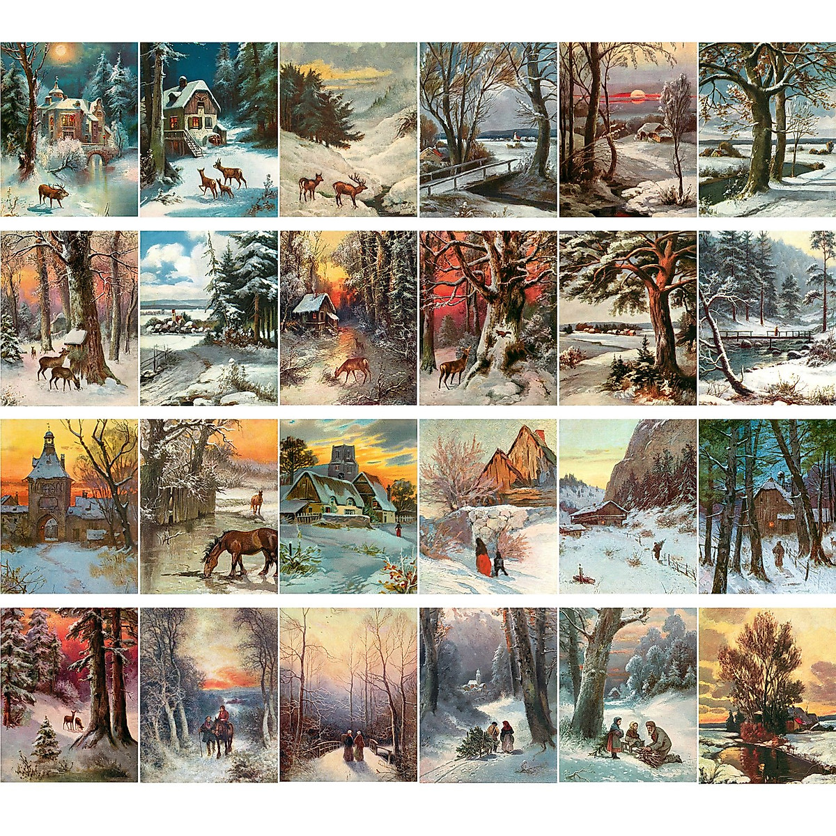 Large Stickers (24 pscs 2.5"x3.5" Each) Winter Rural Life Christmas Landscapes Vintage Art