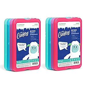 Cool Coolers by Fit + Fresh, Reusable & Long-Lasting XL Slim Ice Packs, Cold Packs for Lunch Boxes, ice Pack for Lunch Bags. Cooler Accessories for Camping, Beach, Lunch, and Work, 8PK, Multicolored