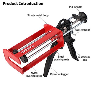 DAFEIKE Epoxy Gun Dual Component Caulking Gun Manual Double Cartridge Caulk Gun Panel Bond Adhesive Applicator for 200 ml/6.75 fl oz Mix Ratio 1:1 and 2:1 e.g. 08115 08116, Red
