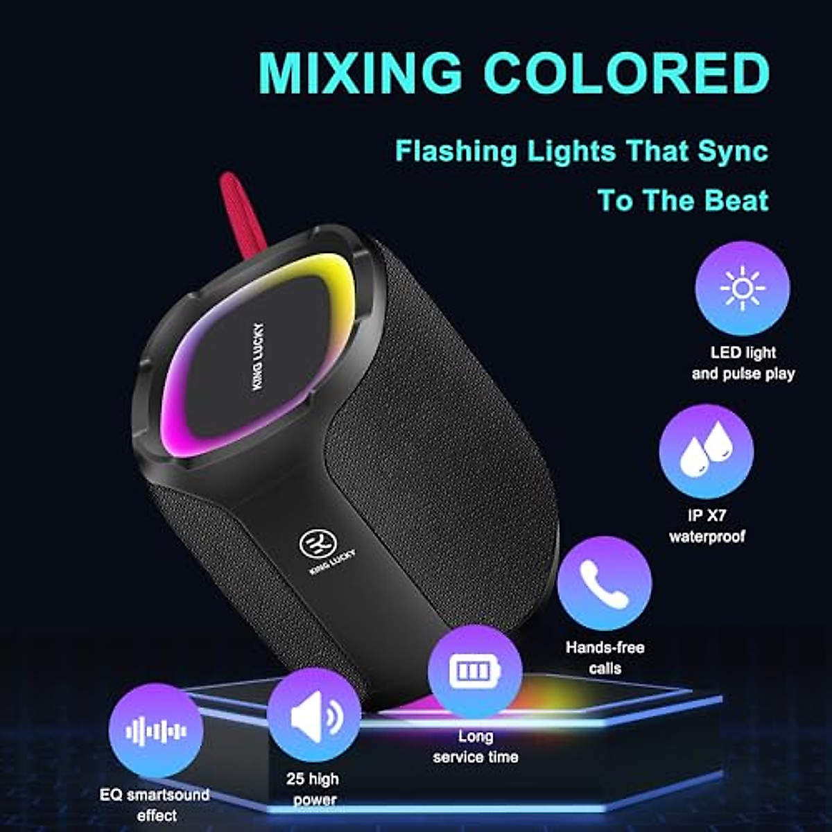 Kinglucky Bluetooth Speaker, Portable Wireless Bluetooth Speaker, 25 Watts, Loud Stereo, Strong Bass, IPX7 Waterproof Shower Speaker, Loud Bluetooth Speaker for Home/Party/Outdoor/Beach