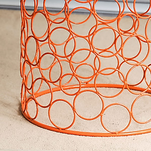 Adeco Home Garden Accents Circle Wired Round Iron Metal Nesting Stool Side End Table Plant Stand, Bubble Pattern, Orange Red, Set of Two