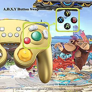 EXLENE Gamecube Controller Switch, Wireless Switch Pro Controller for Nintendo Switch/Lite/PC/Android/iOS/Steam, Support Wake Up, Motion, Adjustable Rumble, Turbo & Auto Turbo (Gold)