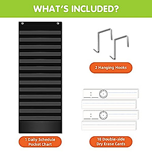 EAMAY Daily Schedule Pocket Charts, Teacher Schedule Chart with Resuable 18 Custom Cards, Classroom Pocket Chart for School Office or Homeschool Activities, Black