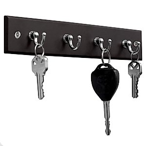 Wall Mounted Key Rail Rack Hanger Holder with 4 Hooks Storage Organizer Home Decor Black