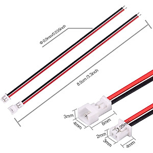 Letool 30 Pairs JST 1.25mm 2 Pin Micro Male Female Connector Plug with Red Black Wire Cable 80mm