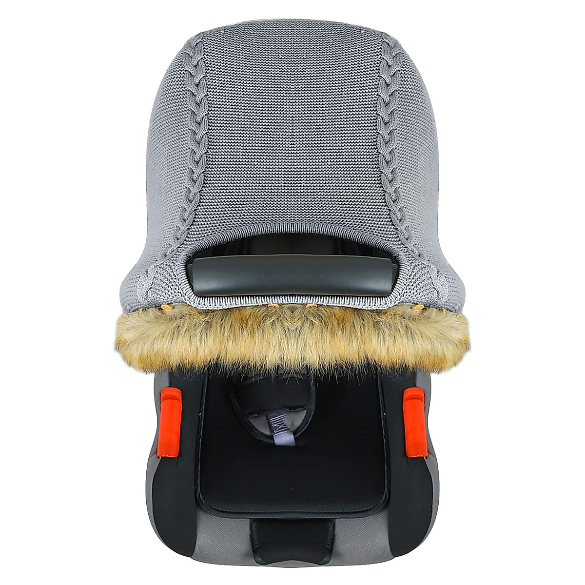 Yinuoday Baby Car Seat Cover with Faux Fur Hem Winter Knitted Stretchy Infant Stroller Cover Carseat Canopy for Boy Girl Indoor Outdoor