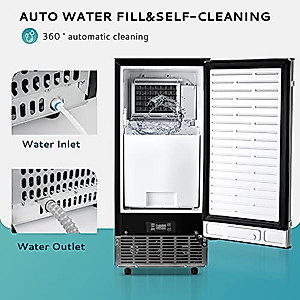 EUHOMY Commercial Under Counter Ice Maker Machine, 80 Lbs/Day Auto-Cleaning & 24H Timer, Stainless Steel Built-in Freestanding Ice Maker, 24 Lbs Storage, Perfect for Commercial & Home Use