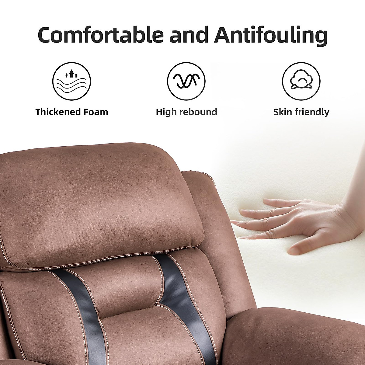 EBELLO Leather Manual Reclining Sofa, 3 Seat Recliner Sofa with Overstuffed Armrest and Headrest, Couch for Living Room, Bedroom Furniture, Meeting Room, Brown (3 Seat Sofa)