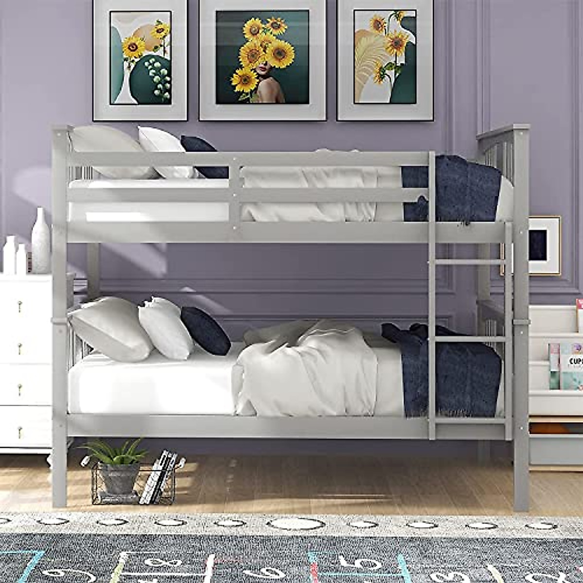 ATH-S Twin Over Twin Bunk Bed with Trundle, Solid Wood Bunk Beds for (White) (Color : Grey, Size : Full Over Full)
