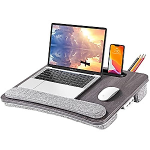 Lap Desk Laptop Bed Table: Computer lapdesk with Soft Pillow and Storage Bag - Padded Lap Work Tray and Gaming Desk on Bed - Wood Wide Writing Tray for Home Office - Fits up to 15.6 inch Laptop