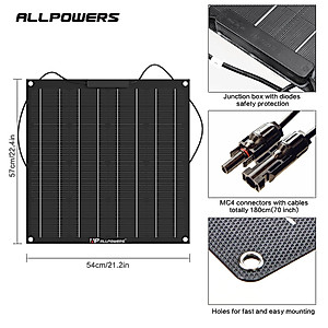 ALLPOWERS 50W 18V 12V Flexible Solar Panel Charger(with ETFE Layer, MC4 connectors) Semi Bendable Water-Resistant Solar Charger for RV, Boat, Cabin, Tent, Car, Trailer, Other Off Grid Applications