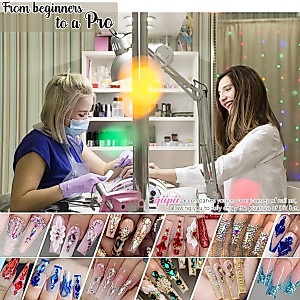 4 Boxes Blue Nail Rhinestones Glitters Kit, 24 Shapes K9 Glass Royal Blue Gems Flatback Round Gems Stones Diamonds Crystals Sapphire Nail Art Supplies Nail Charms for Acrylic Nails Faces Body Crafts