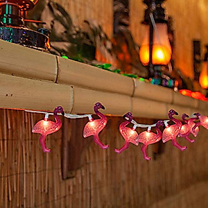 SUNSGNE Pink Flamingo Outdoor String Lights Party Lights, Summer Patio String Lights Holiday String Lights Cute Pink Flamingo Lights Fun Lights for Bedroom Home, Birthday Gift, Party Decor