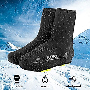 ROCKBROS Cycling Shoe Covers Winter Shoes Cover Warmer Water Resistant Thermal Bike Shoes Cover Windproof Bicycle Overshoes Shoescover for Men Women Black