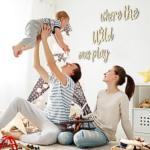 5 Pcs Playroom Wall Decor 15.4" x 18" 3D Where The Wild Ones Play Nursery Sign Wooden Wall Art Decoration for Kids Toddler Room Decor Boys and Girls Home Kindergarten Bedroom Word Sign