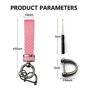 Turcee Carbon Fiber Car Keychain,Automotive Interior Accessories Keychains Leather Car Key Fob,Car Accessories Key Ring&Anti-Lost D-Ring(light pink)