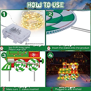 DONSAJI Christmas Train Yard Signs with 200 LED Lights - Xmas Tree Santa Gingerbread Snowman Train Set Lawn Signs with Metal Stakes for Holiday Lawn Garden Yard Outdoor Christmas Decorations, 4 Pack