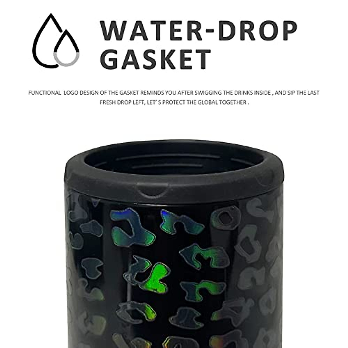 Swig Sip Skinny Can Cooler - Double Wall Stainless Steel Vacuum Insulated Can Holder for 12oz Slim Tall Beverage Bridesmaid Gift (Laser Black Leopard)