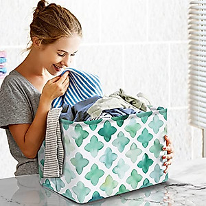 Clastyle Collapsible Green St Patricks Clover Storage Baskets Rectangle Shamrocks Leaf Storage Bin for Bedroom, 15.7 * 11.8 * 11.8 in