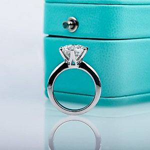 AnuClub 5ct Solitire Moissanite Engagement Ring For Women D Color Lab Diamond 18K White Gold Plated Silver Ring, Christmas Gift for Women, Christmas Gift for Women With Certificate 60