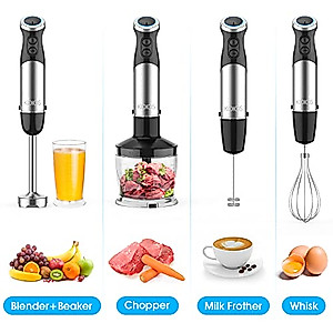 KOIOS Upgraded Immersion Blender Handheld, 1000W 12-Speed 5 in 1 Hand Mixer Stick Blender with 304 Stainless Steel Blade, Food Processor, Beaker, Egg Whisk and Milk Frother,BPA-Free, for Smoothies Purée Baby Food