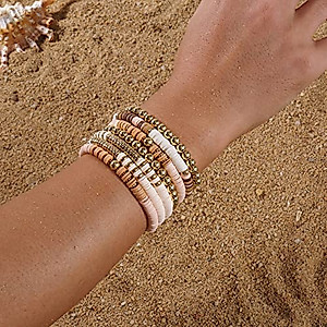 Elegance 11 designs Heishi Beaded Bracelets For Women Polymer Clay Pink Surfer Stackable Beads Boho Bracelet Summer Beach Jewelry Set
