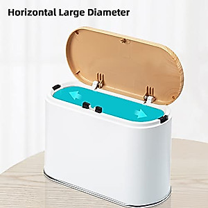 SYNCVIBE Mini Trash Can with lid Small Countertop Trash Can with Wood Grain Lid, 0.5 Gallon Tiny Desktop Wastebasket with Lid, 2 Liter Pop Up Plastic Trash Bin for Bathroom, Bedside, Study, Office