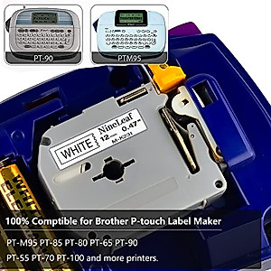 NineLeaf Compatible for Brother P Touch M Tape M-K231 M-K231S MK231 M231 12mm 0.47'' White Label Tape Work with Ptouch PT-M95 PT-90 PT-70 PT-70SR PT-65 PT-85 PT-45 Label Maker Refills