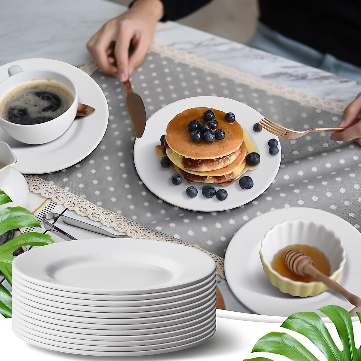 Hushee 12 Pack 24 Pack White Dessert Plates/Salad Dishes Set, Small Dinner Plates for Snacks, Dishes, Round Serving Dishes (7 Inch)